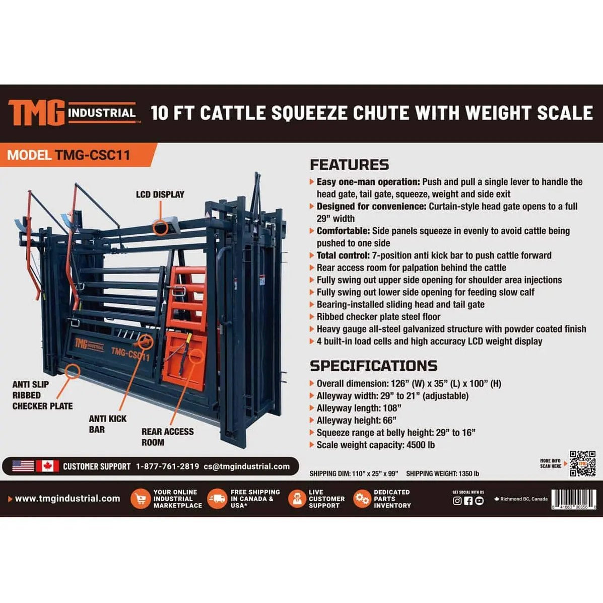 TMG 3 m Squeeze Cattle Work Chute, 2040 kg Scale, Side Exit – TMG ...