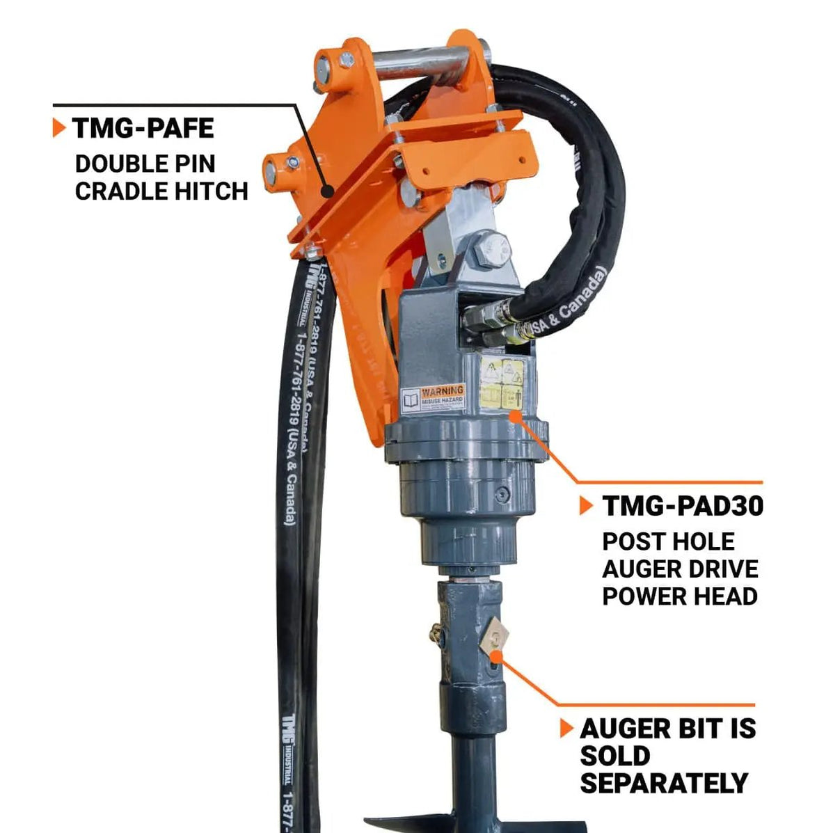 TMG Double Pin Cradle Hitch, Excavator Auger Hookup, Compatible w ...