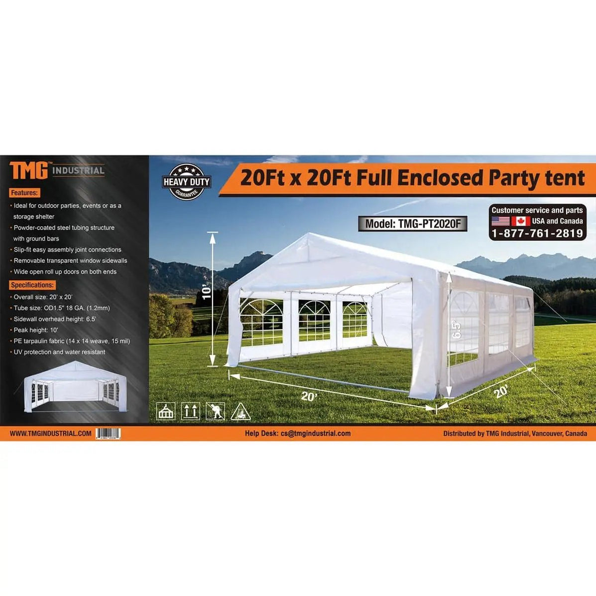 TMG 6 x 6 m Heavy-Duty Party Tent w/Sidewalls & Roll-Up Doors, PE – TMG ...