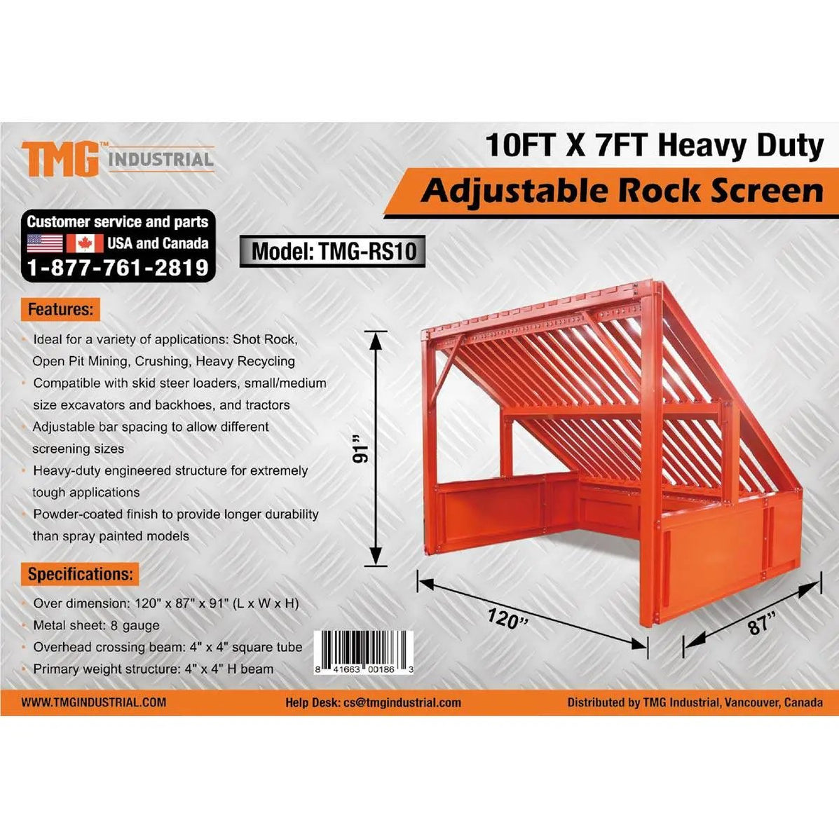 TMG 3 x 2 m Heavy-Duty Grizzly Rock Screen w/Adjustable Bars, 2200 kg ...